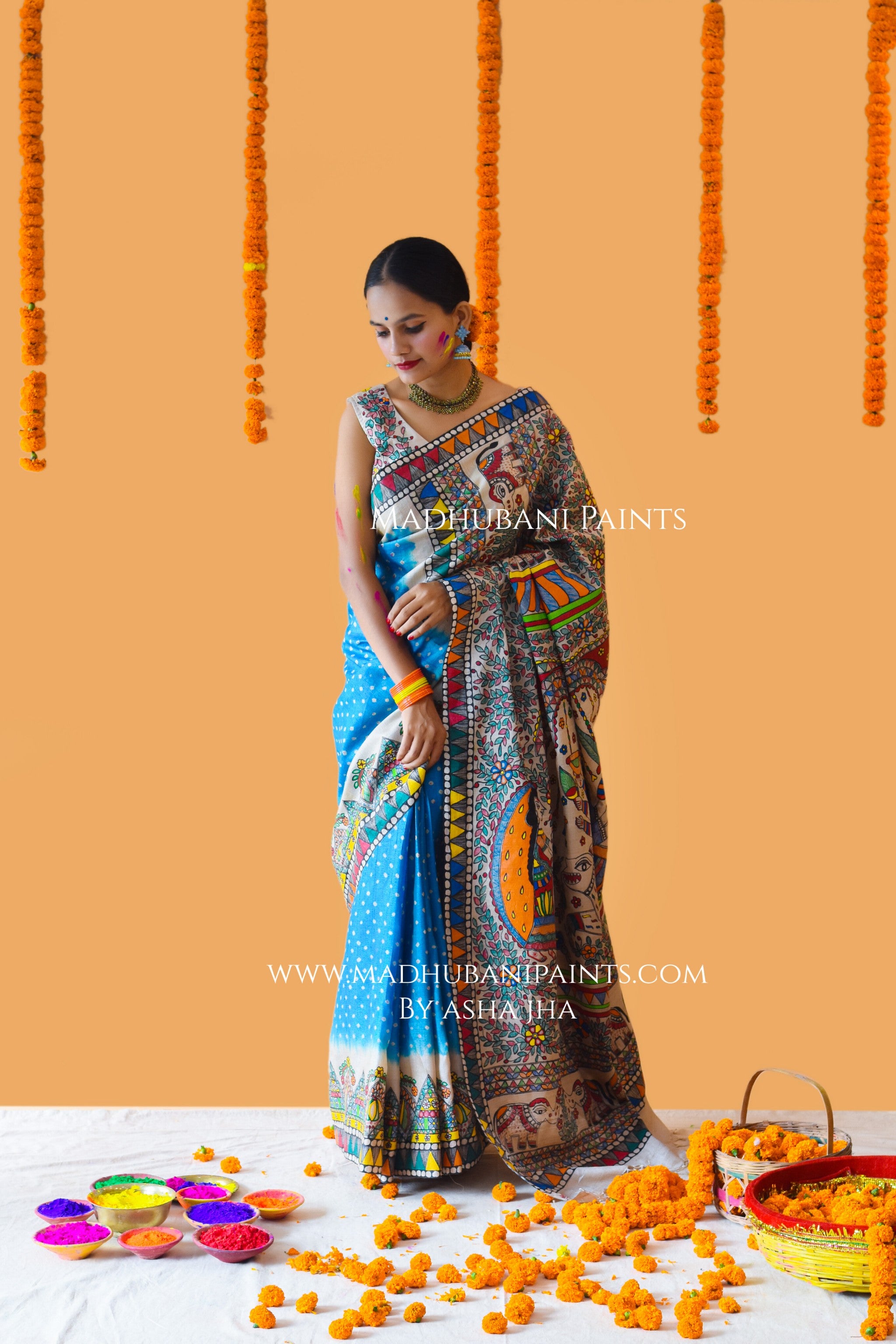 VANDURGA Hand-painted Madhubani Bandhini Saree – MADHUBANI PAINTS BY ...