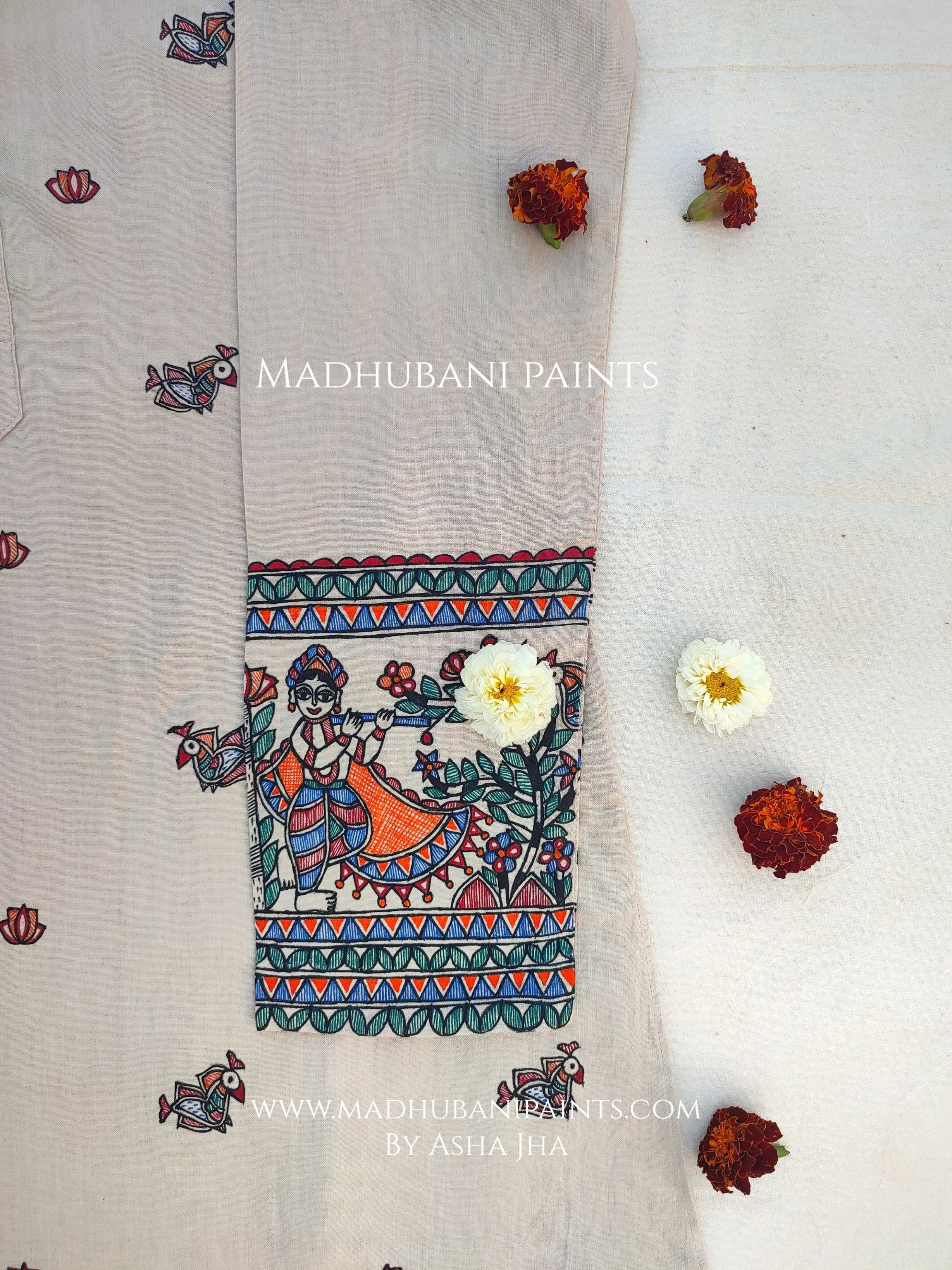 Radha Krishna Mayuri Hand-painted Handloom Men's Cotton Kurta ...