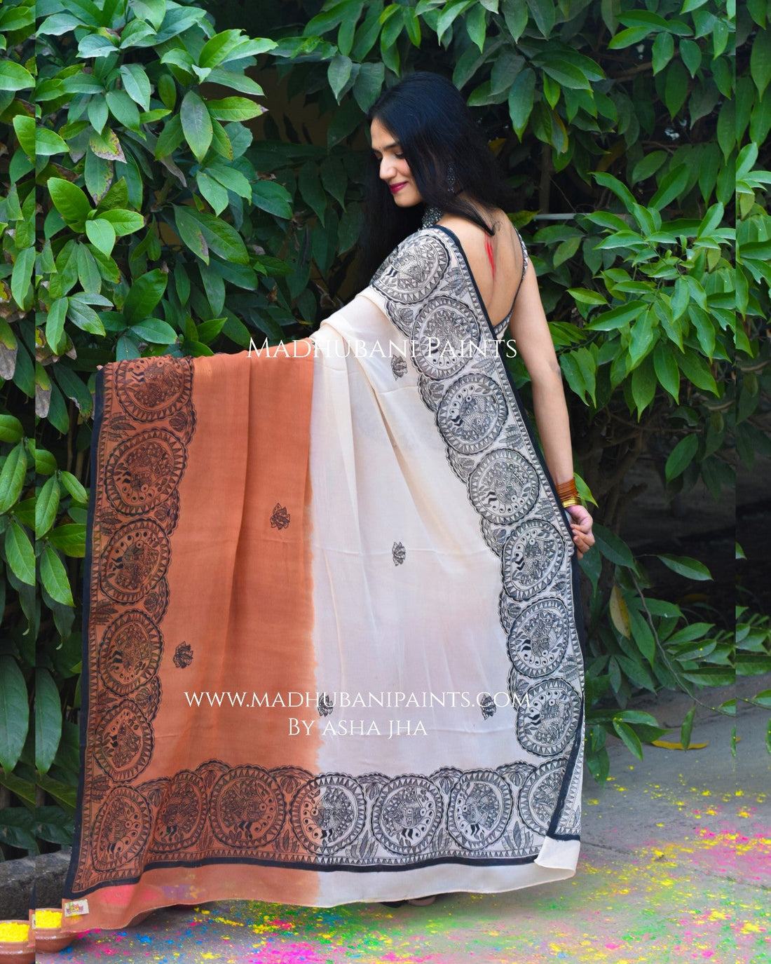 PANKHI Handpainted Madhubani Georgette Saree – MADHUBANI PAINTS BY ASHA JHA