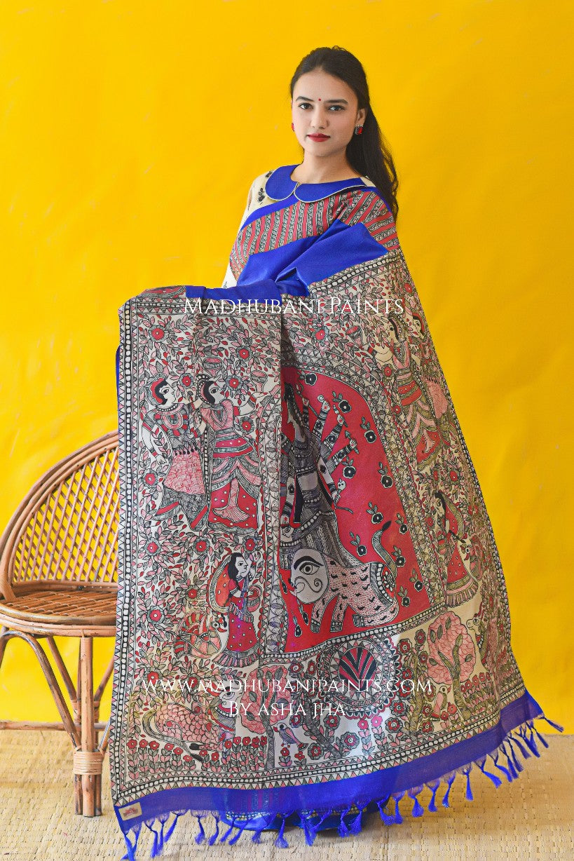 BHAGWATI Hand-painted Tussar Silk Saree Blouse Set – MADHUBANI PAINTS ...
