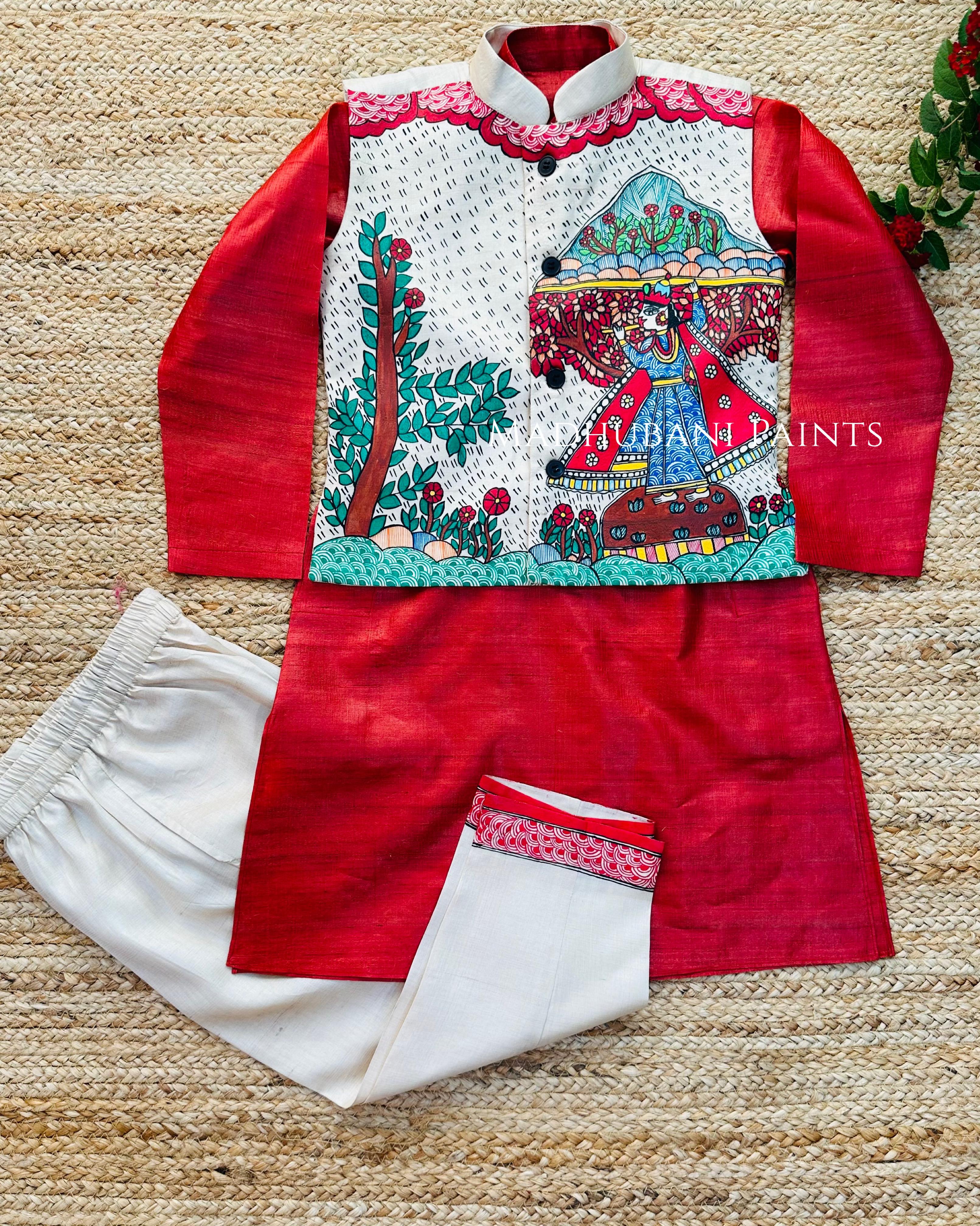 Krishna Kids kurta Nehru Jacket Set – MADHUBANI PAINTS BY ASHA JHA