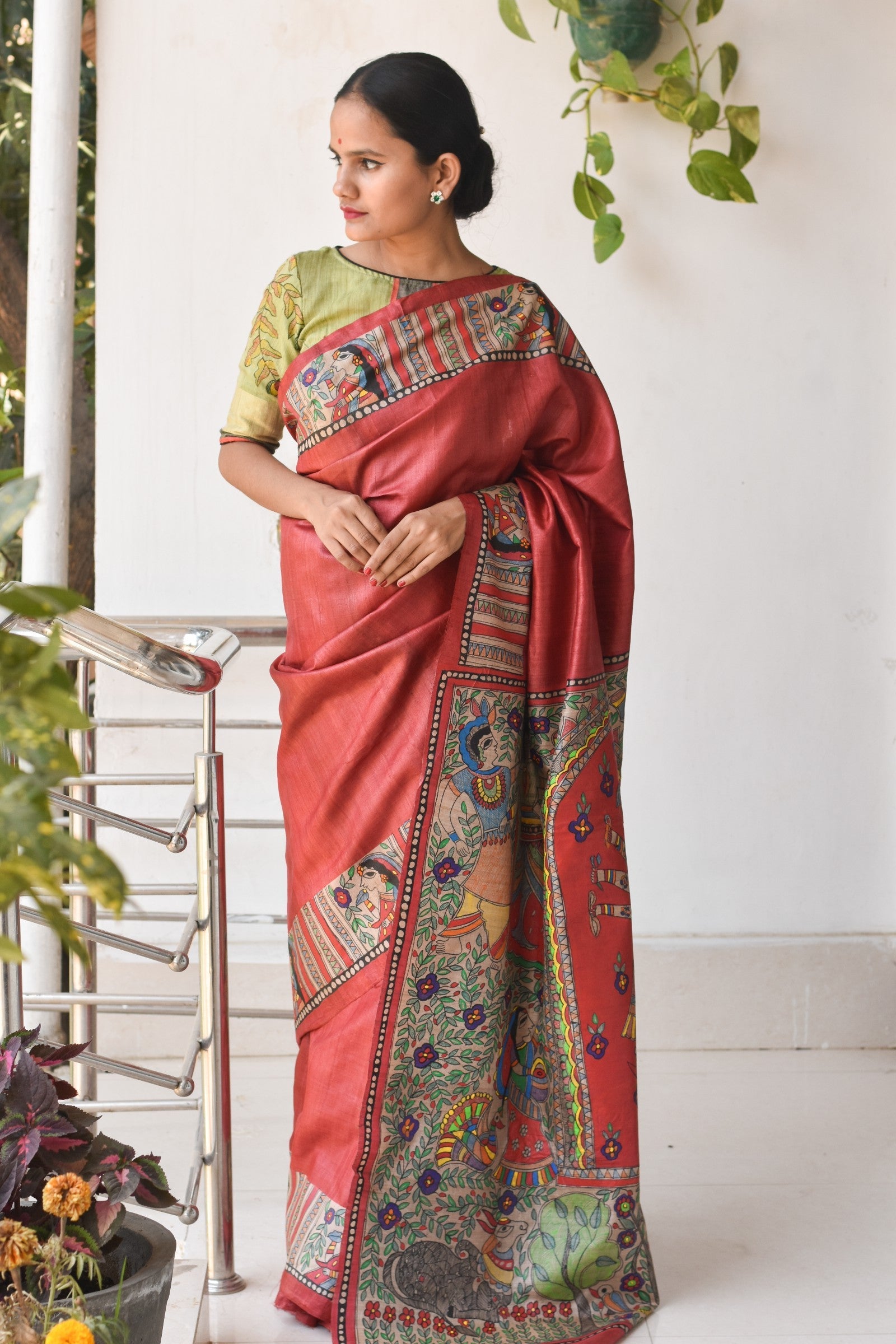 Durga Red Hand Painted Madhubani Saree – MADHUBANI PAINTS BY ASHA JHA