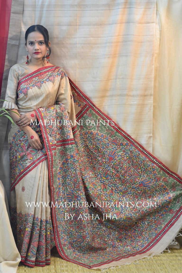 Tussar Silk Saree – MADHUBANI PAINTS BY ASHA JHA