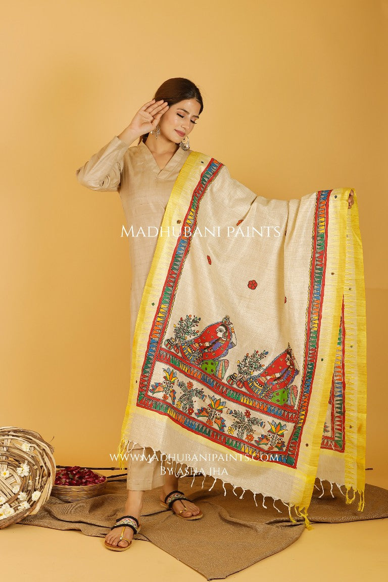 Gopi Madhubani Handpainted Pure Handloom Cotton Dupatta – MADHUBANI ...