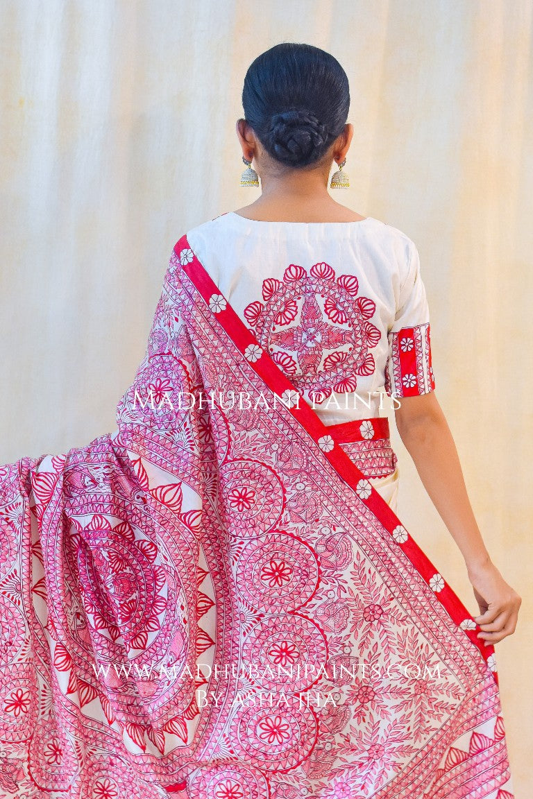 Manik Raina Handpainted Madhubani Tussar Silk Saree Blouse Set ...