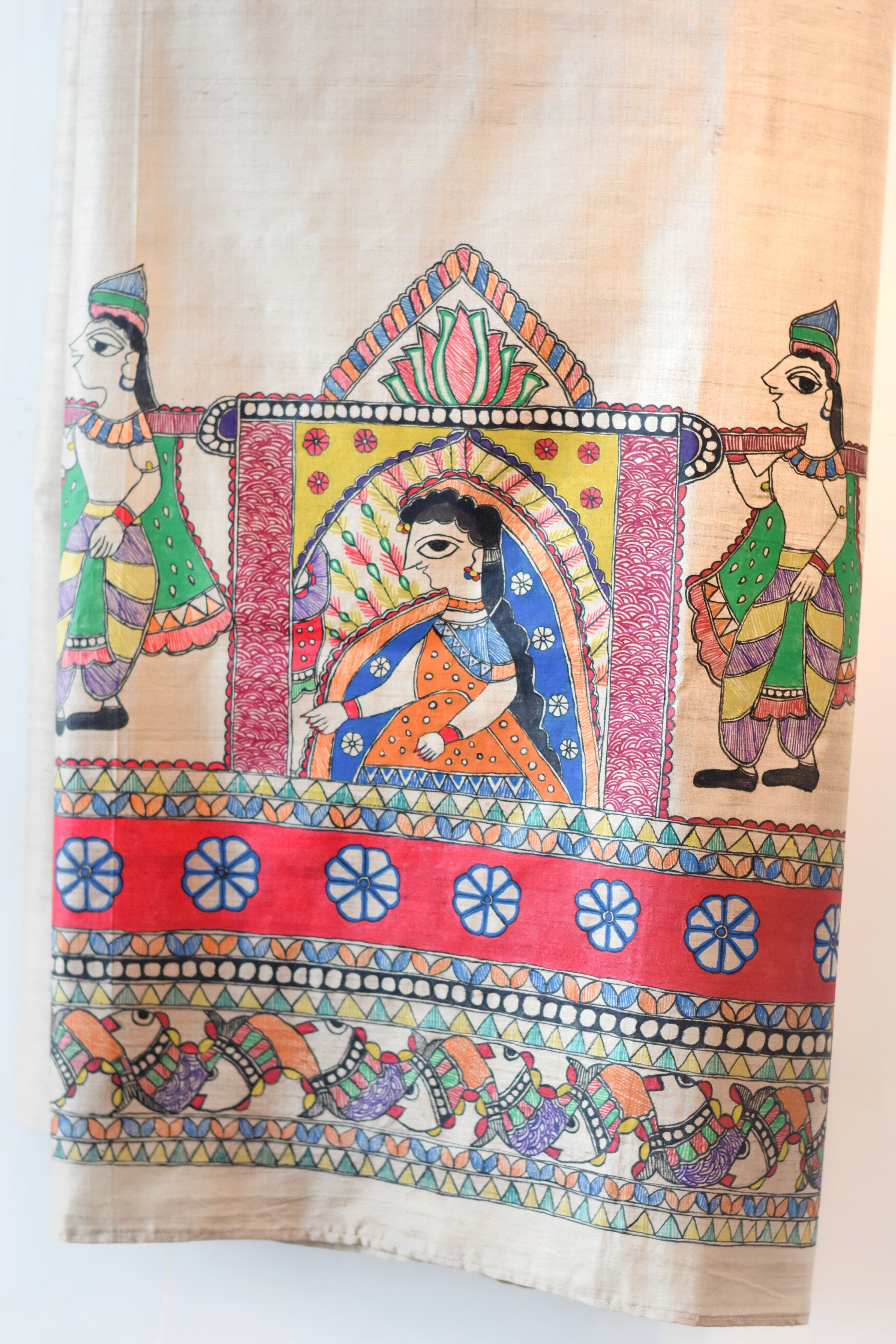 Mithila Doli Hand-painted Madhubani Painting Tussar Silk Unstitched Ku – MADHUBANI PAINTS BY ...