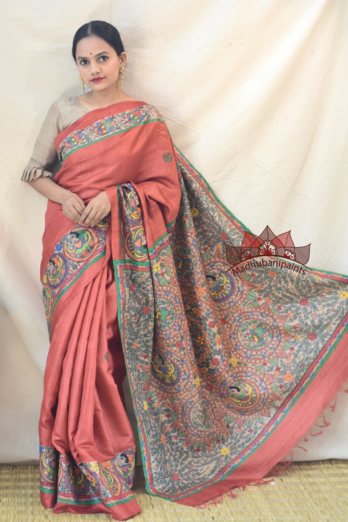 Laal Gudiya Handpainted Tussar Silk Saree – MADHUBANI PAINTS BY ASHA JHA